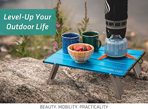 TREKOLOGY Small Portable Table for Beach, Aluminum Beach Side Table, Beach Tables for Sand Foldable, Folding Beach Table, Portable Beach Table, Beach Accessories for Vacation