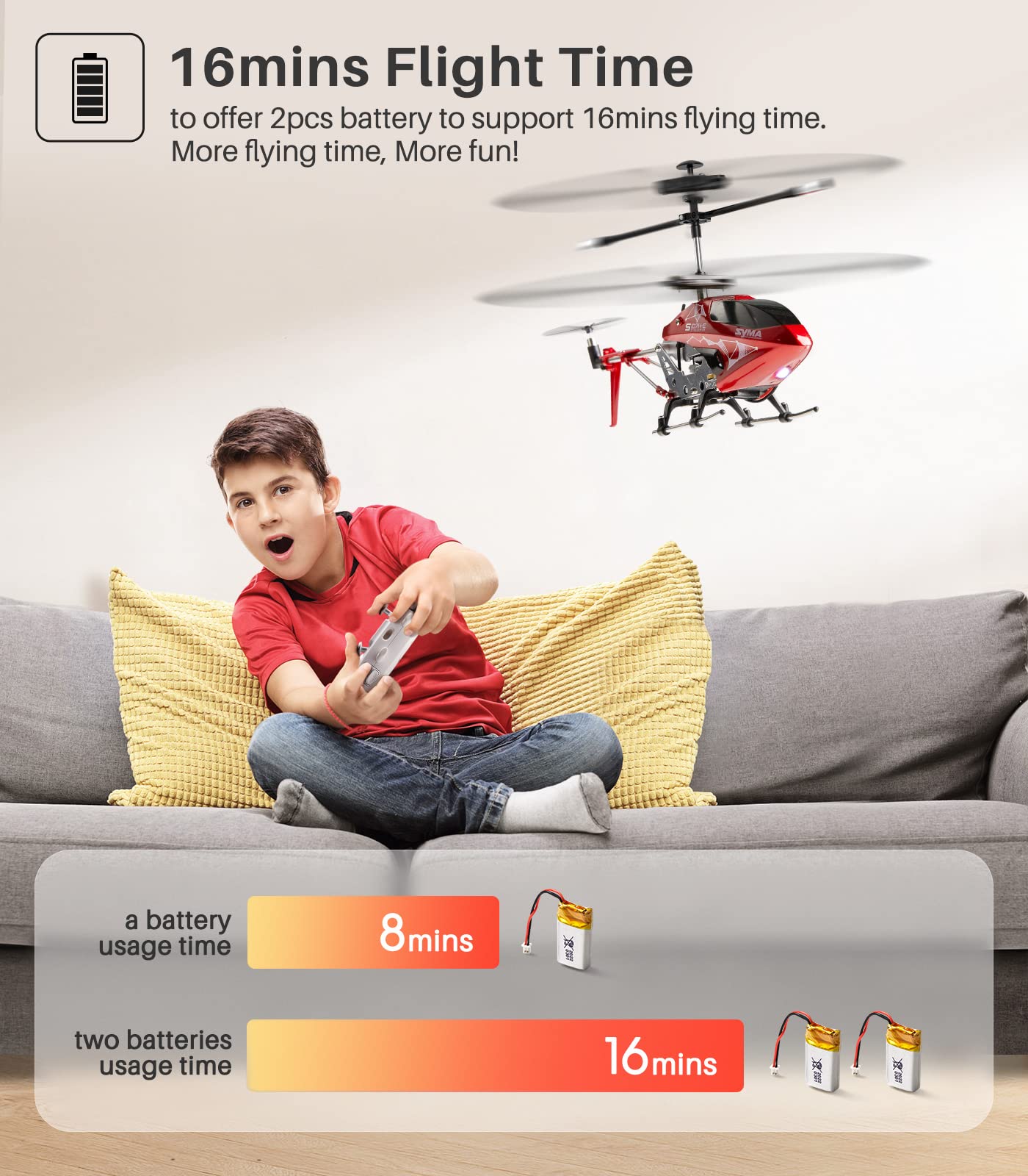 Syma RC Helicopter for Adults Kids with Altitude Hold, 2 Rechargeable Battery (Rose Red)