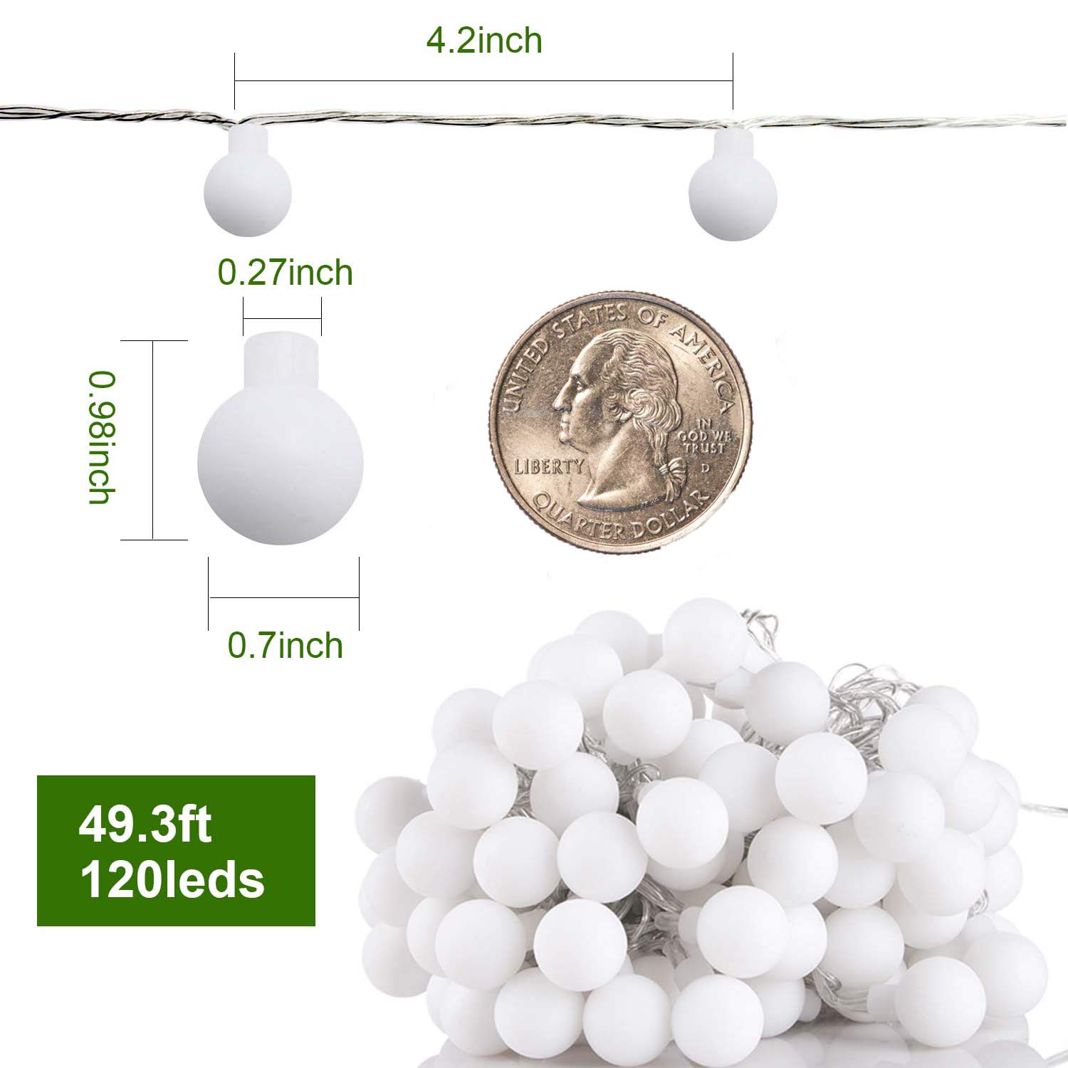 ZOUTOG Battery Operated String Lights, 33ft/10m 100 LED Bulb Warm White Outdoor String Lights with Remote Controller, Decorative Timer Globe Fairy Light for Christmas/Wedding/Party Indoor and Outdoor