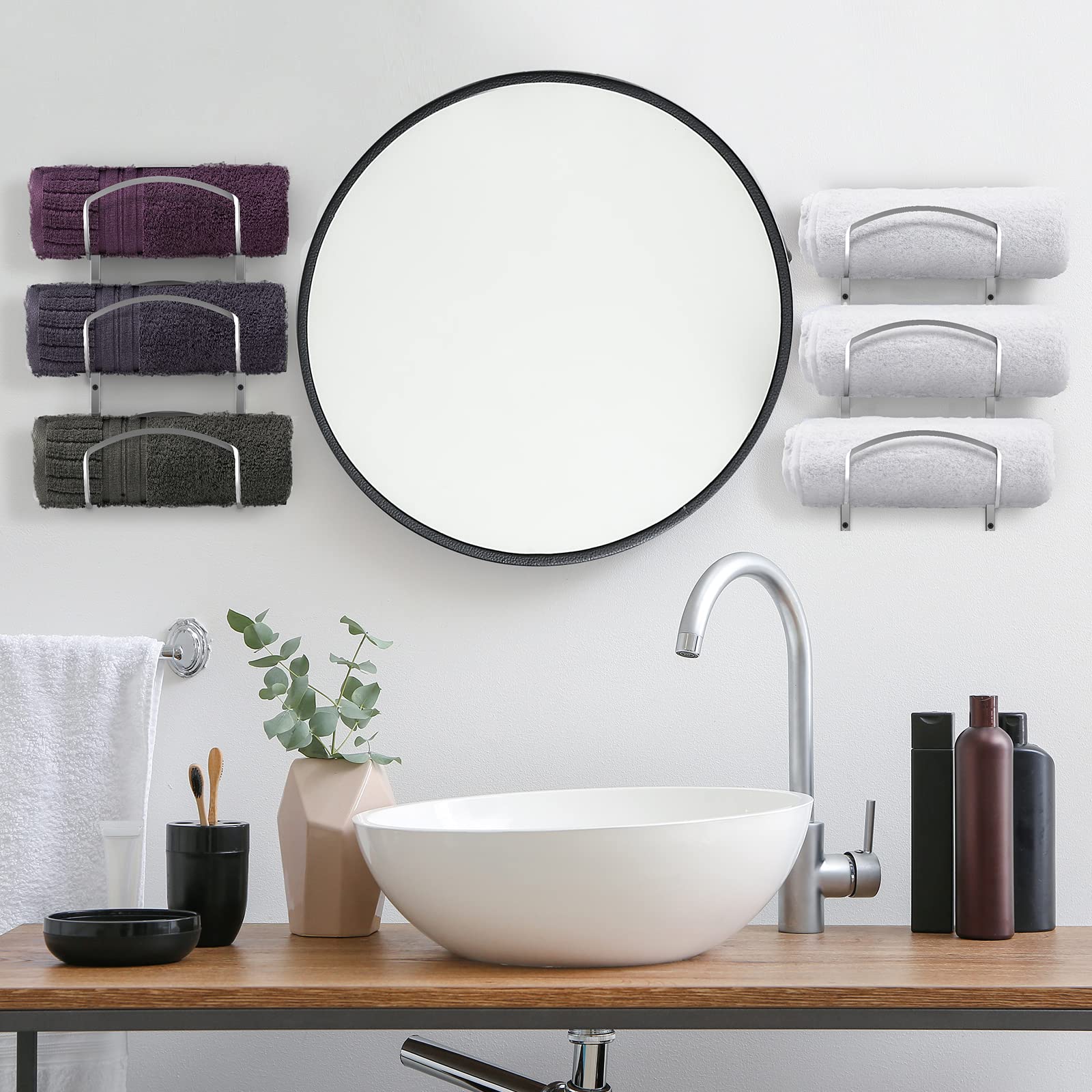Towel Rack, Adhesive Towel Racks for Bathroom Glass Tiles Wall, No Drilling Bathroom Towel Rack, Towel Storage Holder for RV Camper (Silver)