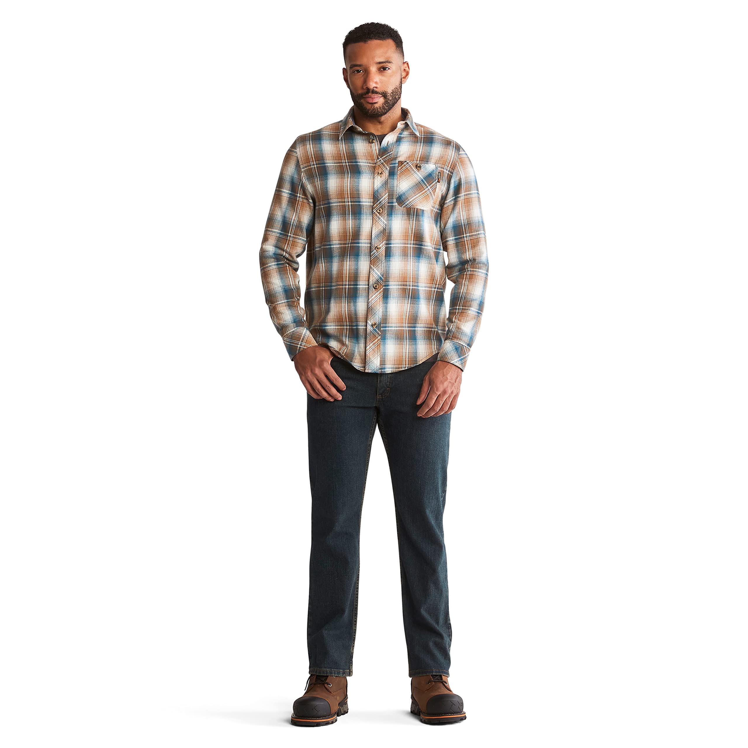 Timberland PRO Men's Size Woodfort Mid-Weight Flannel Work Shirt, Navy Buffalo Check, X-Large Tall