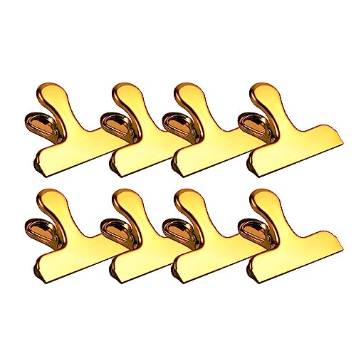 PreuveDe Chip Bag Clips,8 Pack Large Golden Stainless Steel Air Tight Bag Clip Perfect for Kitchen &Office (8 pack (gold)