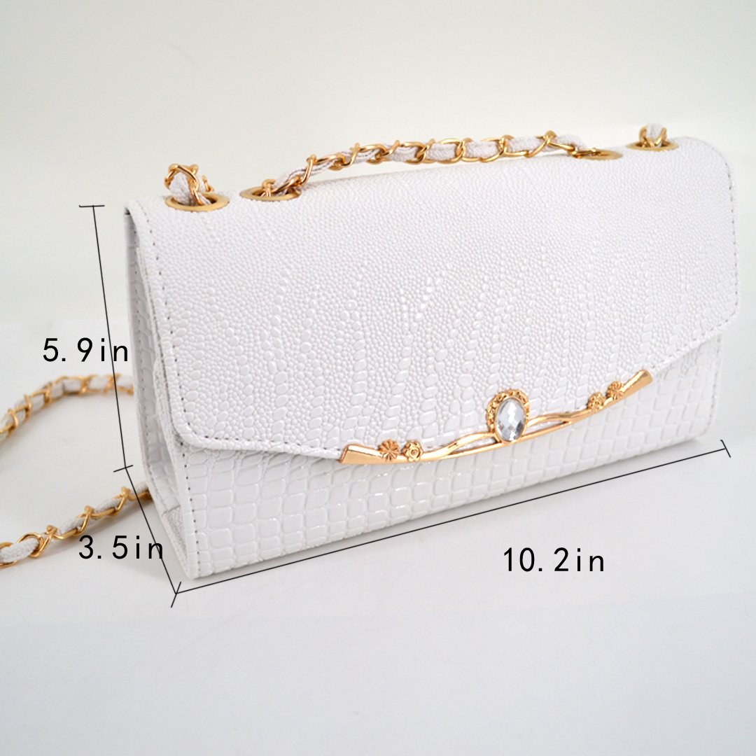 Sun Kea Women's Faux Leather Shoulder Bag Small Gold Chain Quilted Cross Body Handbag Clutch Vintage Evening Bag