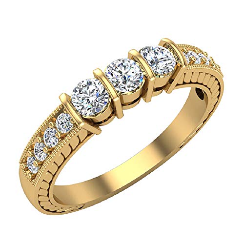 Three stone ring diamond vintage rings for women Past Present Future Anniversary Style 1/2 ct tw 14K Gold (G, I1) (RS 6)