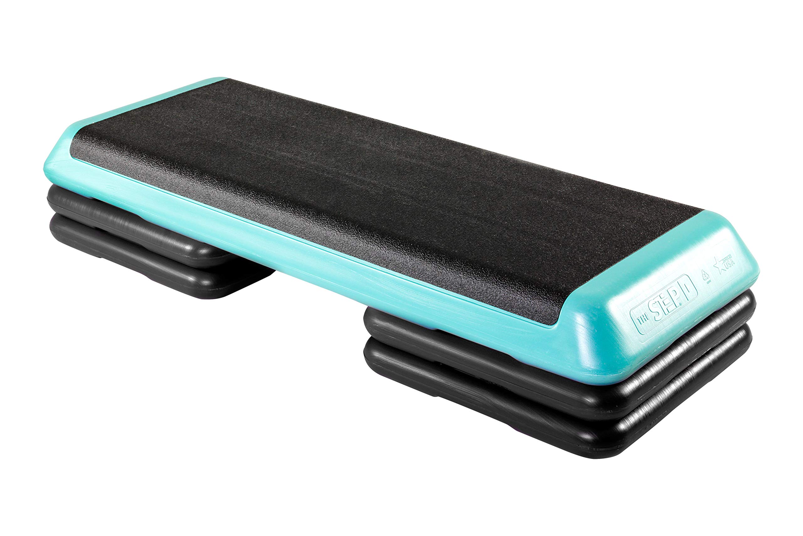 The Step (Made in USA) Original Aerobic Platform – Health Club Size – With Four Original Risers (Teal Platform with Black Risers), One Size