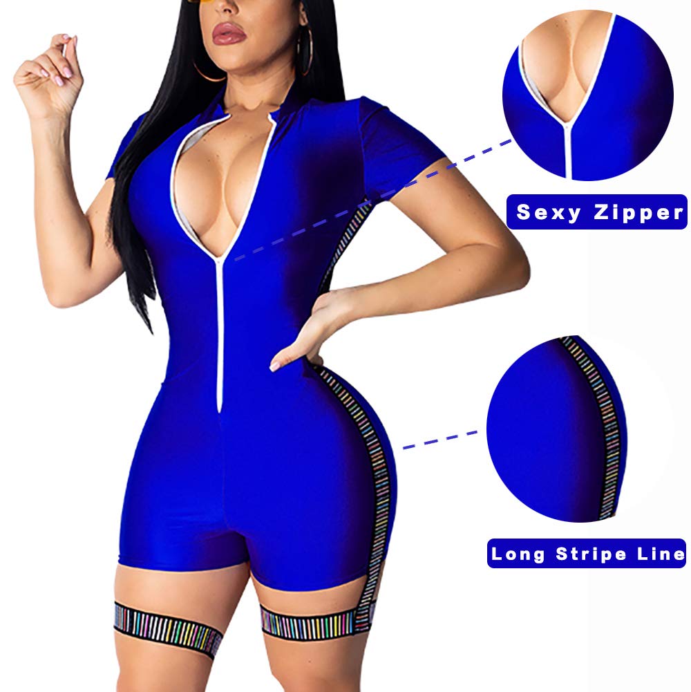 VOIKERDR Women Colorblock One Piece Outfits Set Short Sleeve Zipper Front Tracksuit Jumpsuit