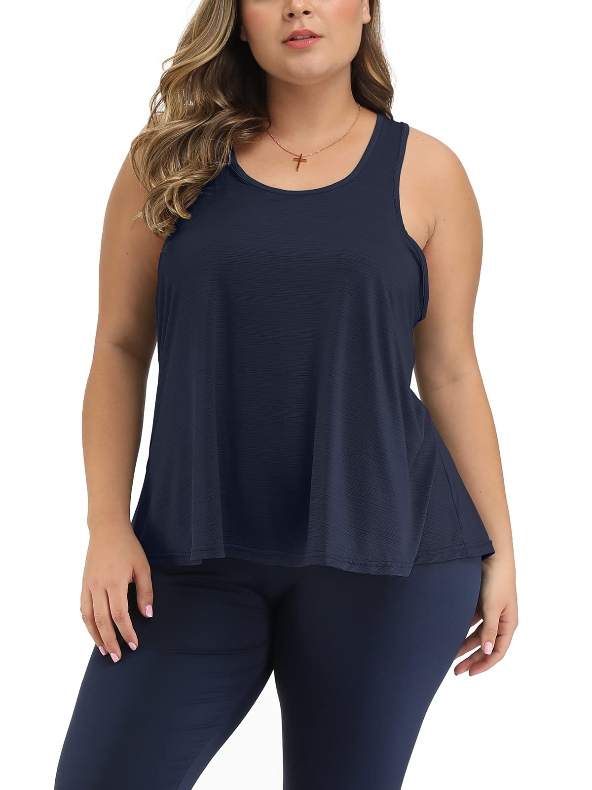 Uoohal Plus Size Workout Tank Tops for Women Sleeveless Womens Tops Yoga Tanks Solid Dark Blue 2X