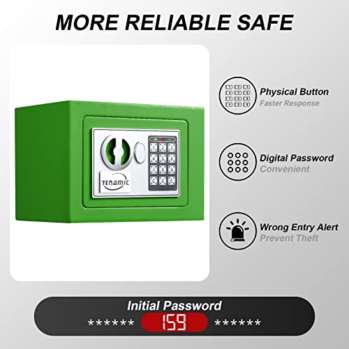 TENAMIC Safe Box 0.23 Cubic Feet Electronic Digital Security Box, Keypad Lock Box Cabinet Safes, Mini Safe Suitable for Office Hotel Home Safe, Green