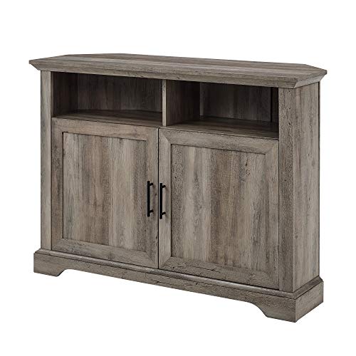 Walker Edison Laredo Modern Farmhouse Double Grooved Door Corner TV Stand for TVs up to 50 Inches, 44 Inch, Grey
