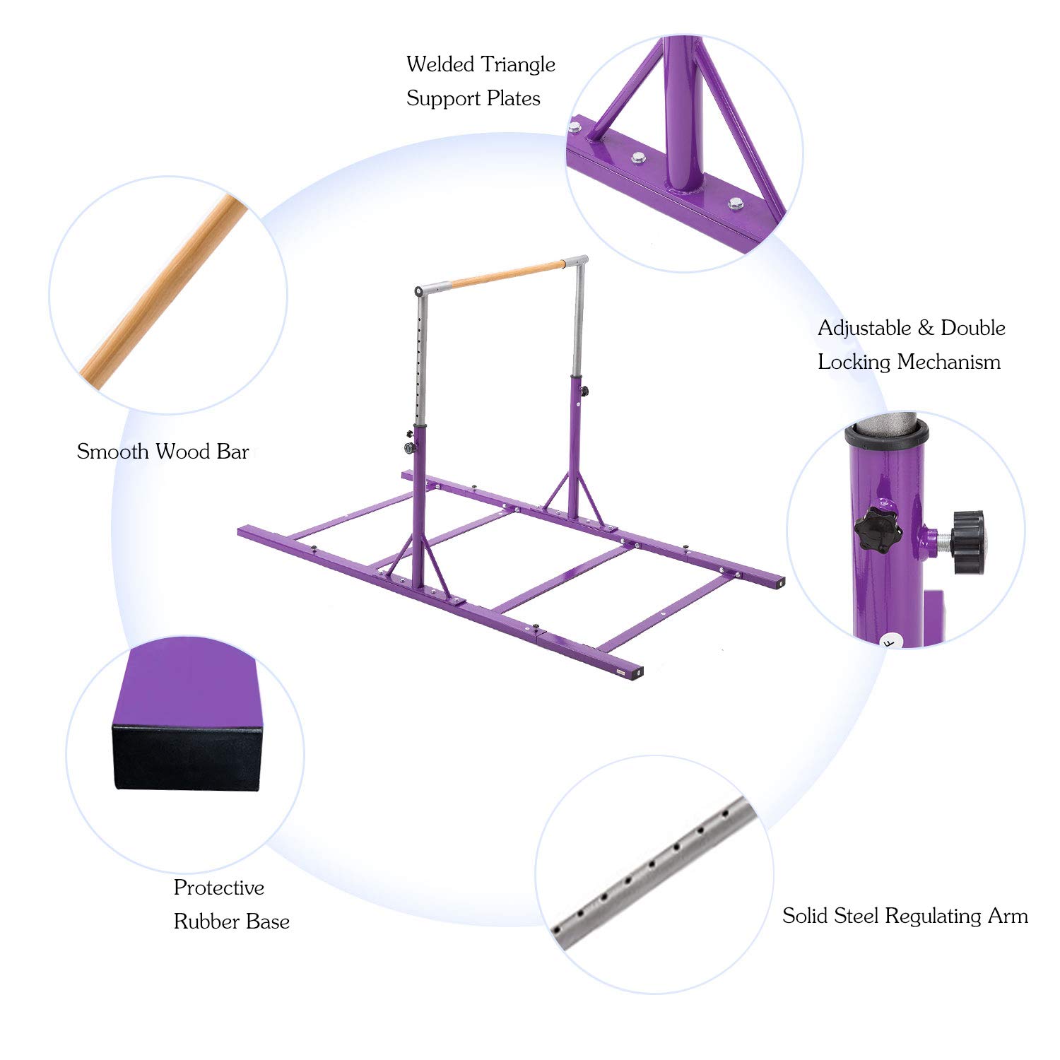 Usexport Gymnastics Expandable Junior Training Bar Adjustable 3' to 5' Horizontal Bar Purple