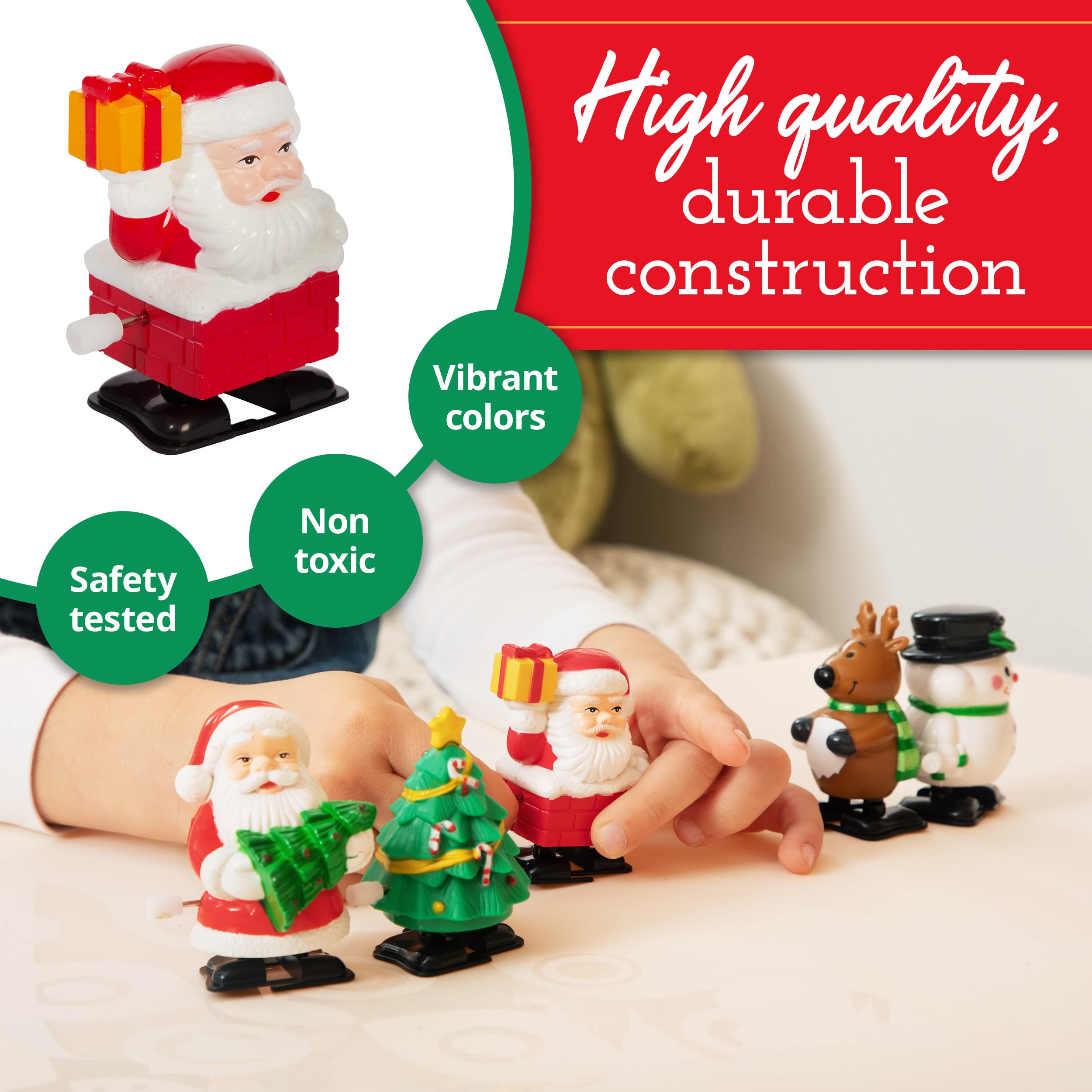 PREXTEX Christmas Wind up Stocking Stuffers- Santas and Snowmen Wind up Stocking Stuffers - Christmas Toys - 2 Santas, 1 Snowman, and 1 Reindeer.