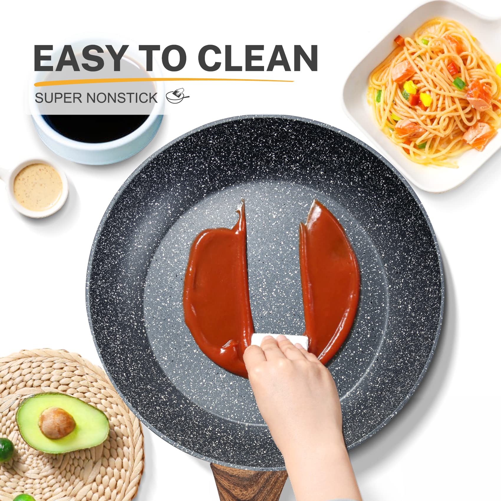 Prikoi Induction Cookware Set, Non Stick Granite Pots and Pans Set for Stove, 8 Pieces,Dishwasher Safe