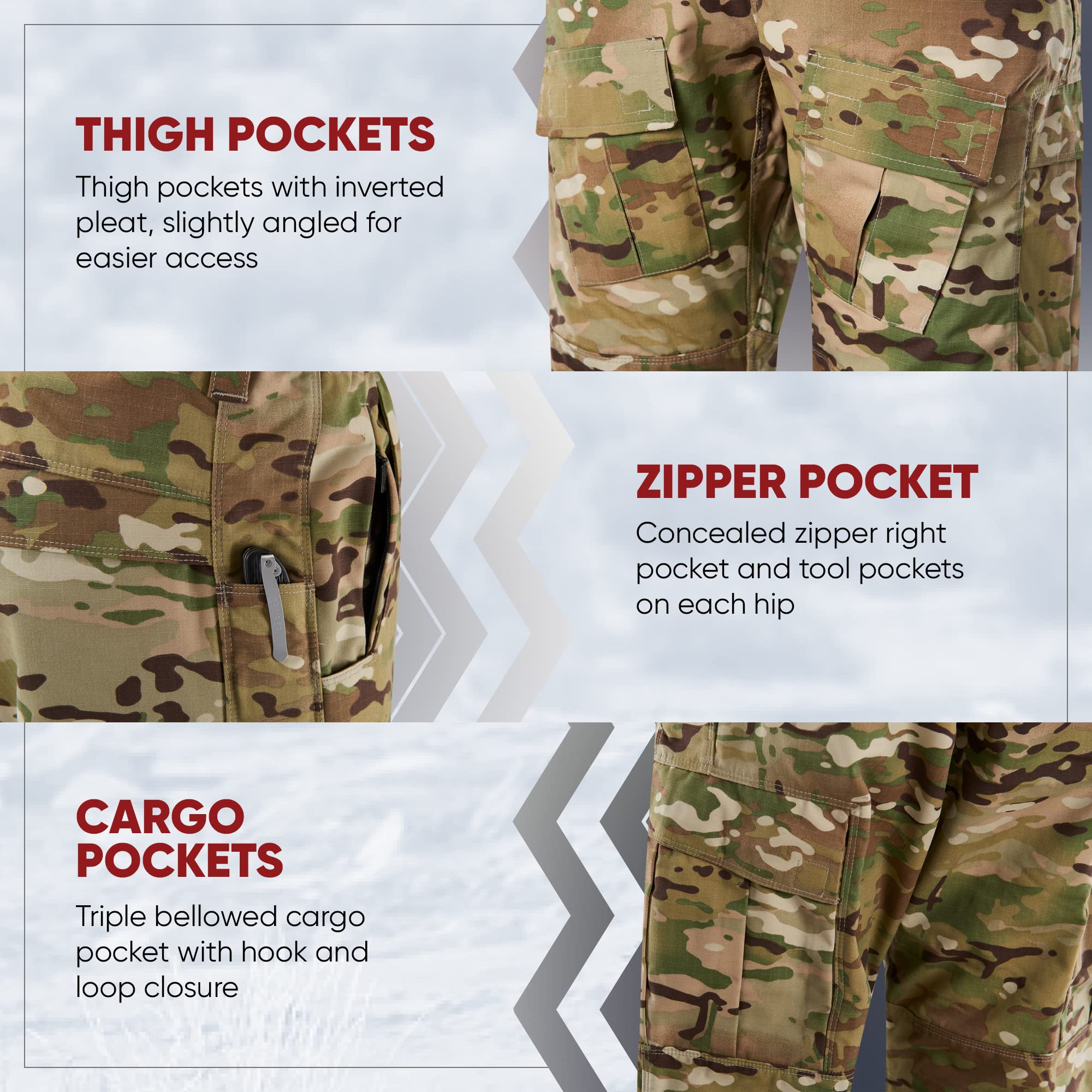Vertx Recon Mens Combat Pants with Cargo Pockets, Overt Tactical Gear Uniform Clothing for Men, Multi-Cam, 38x 30