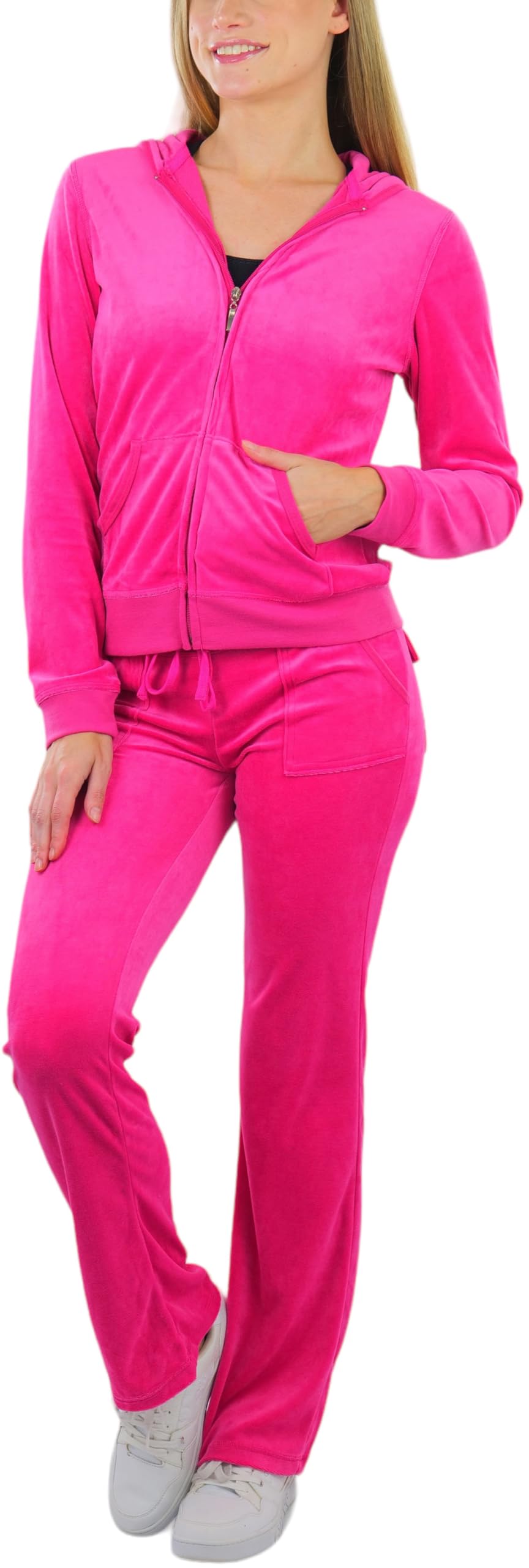 ToBeInStyle Women's Velour Tracksuit Jacket and Matching Pants - Fuchsia - 3X