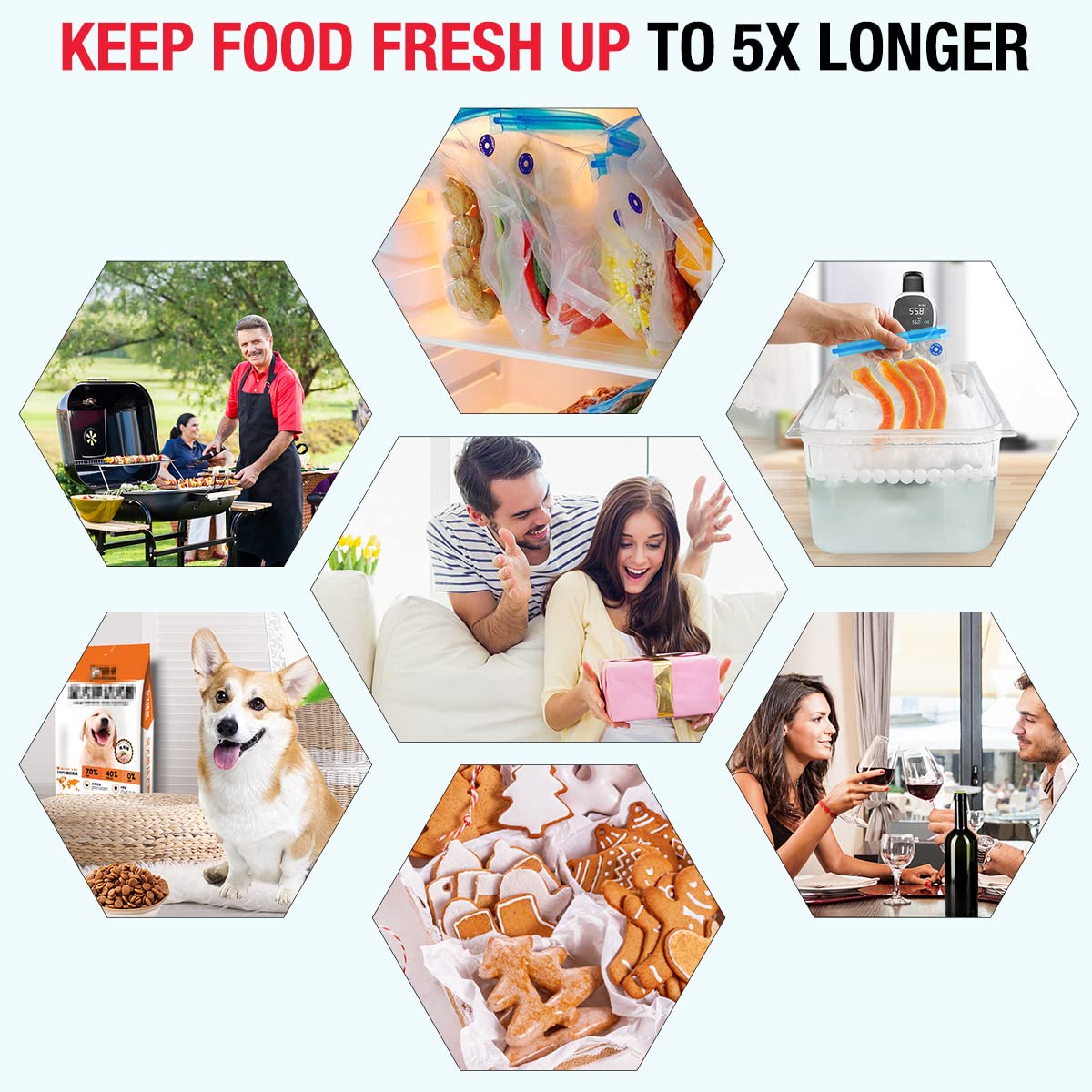 Sous Vide Bags|13PCS Electric Vacuum Sealer Kit for Anova,Joule Cookers|Handheld Vacuum Sealer with Auto Pause Function,7Pcs Reusable Vacuum Seal Food Sealer Bags