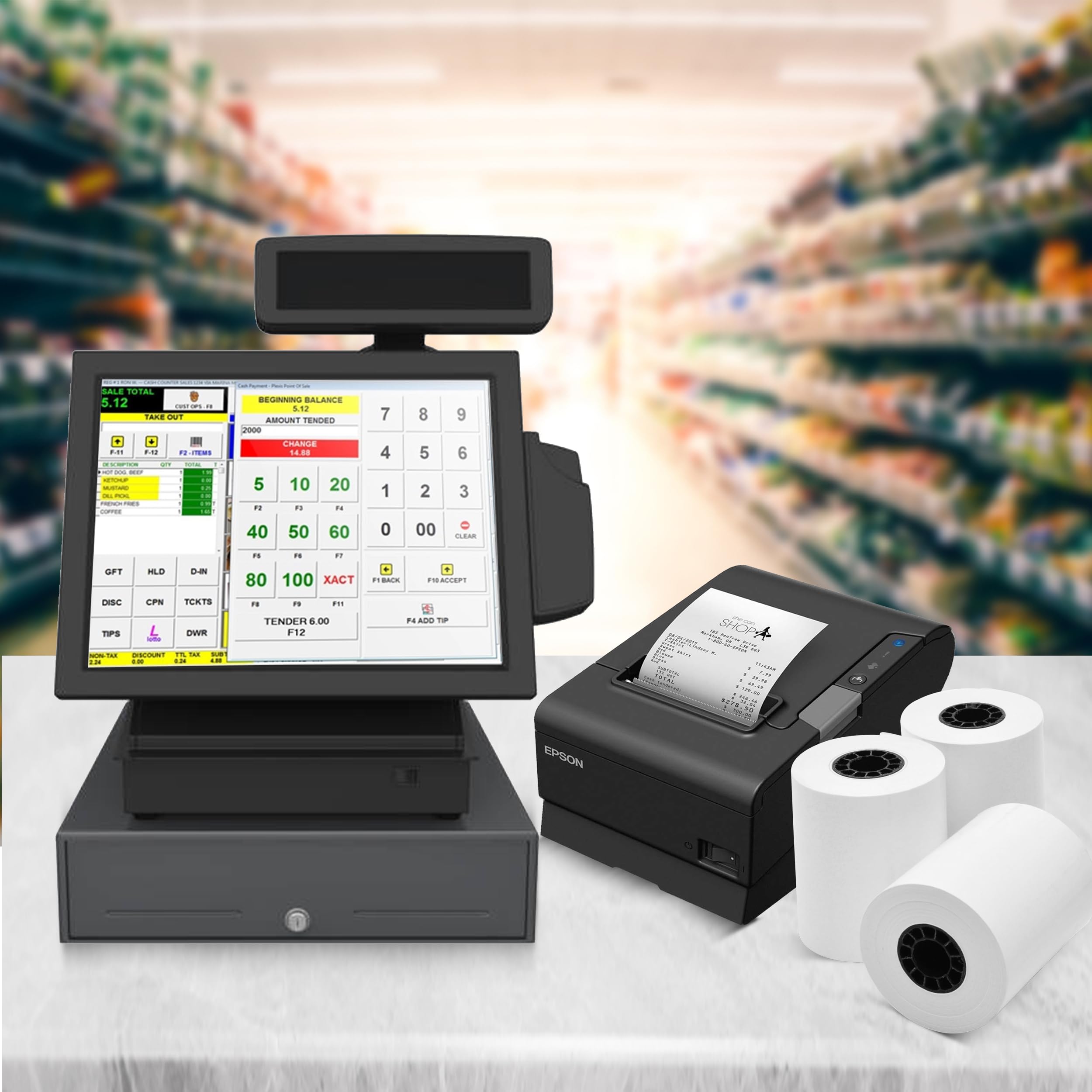 Thermal Cash Register Tape Paper Roll POS Receipt Paper 2 1/4" X 165' (57 mm) Adding Machine Compatible with Popular Models like Epson, Clover Flex, Ingenico Desk 3500, Verifone Omni, Casio 32 Rolls
