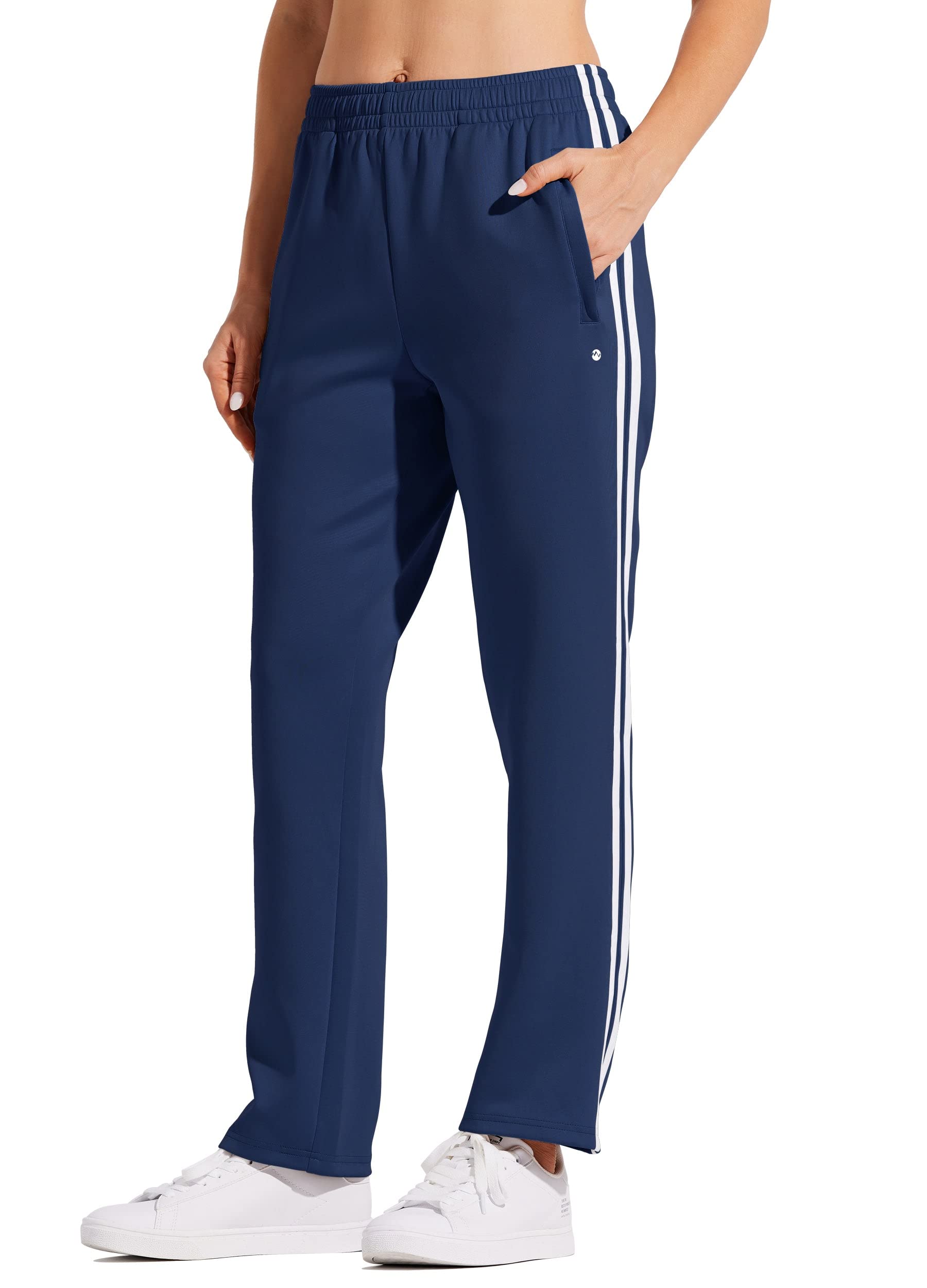 Willit Women's Track Pants Warm Up Athletic Running Sweatpants Sports Training Pants Straight Leg with Zipper Pockets Navy Blue M