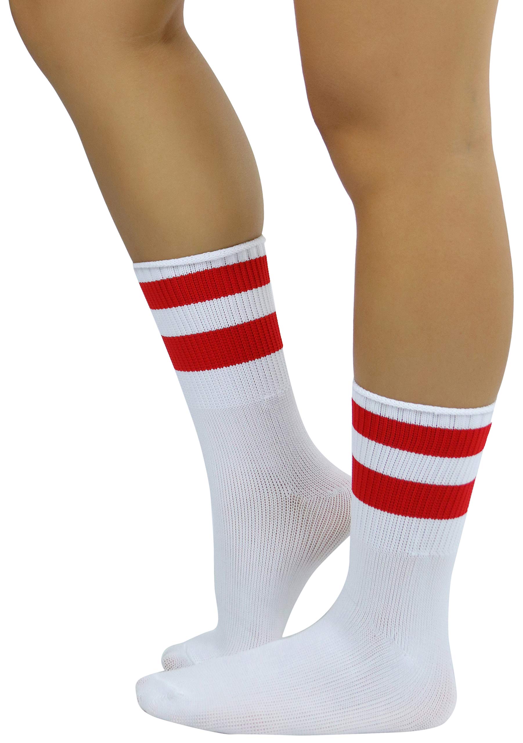 ToBeInStyle Women's Acrylic Ankle Hi With Striped Top - White/Red