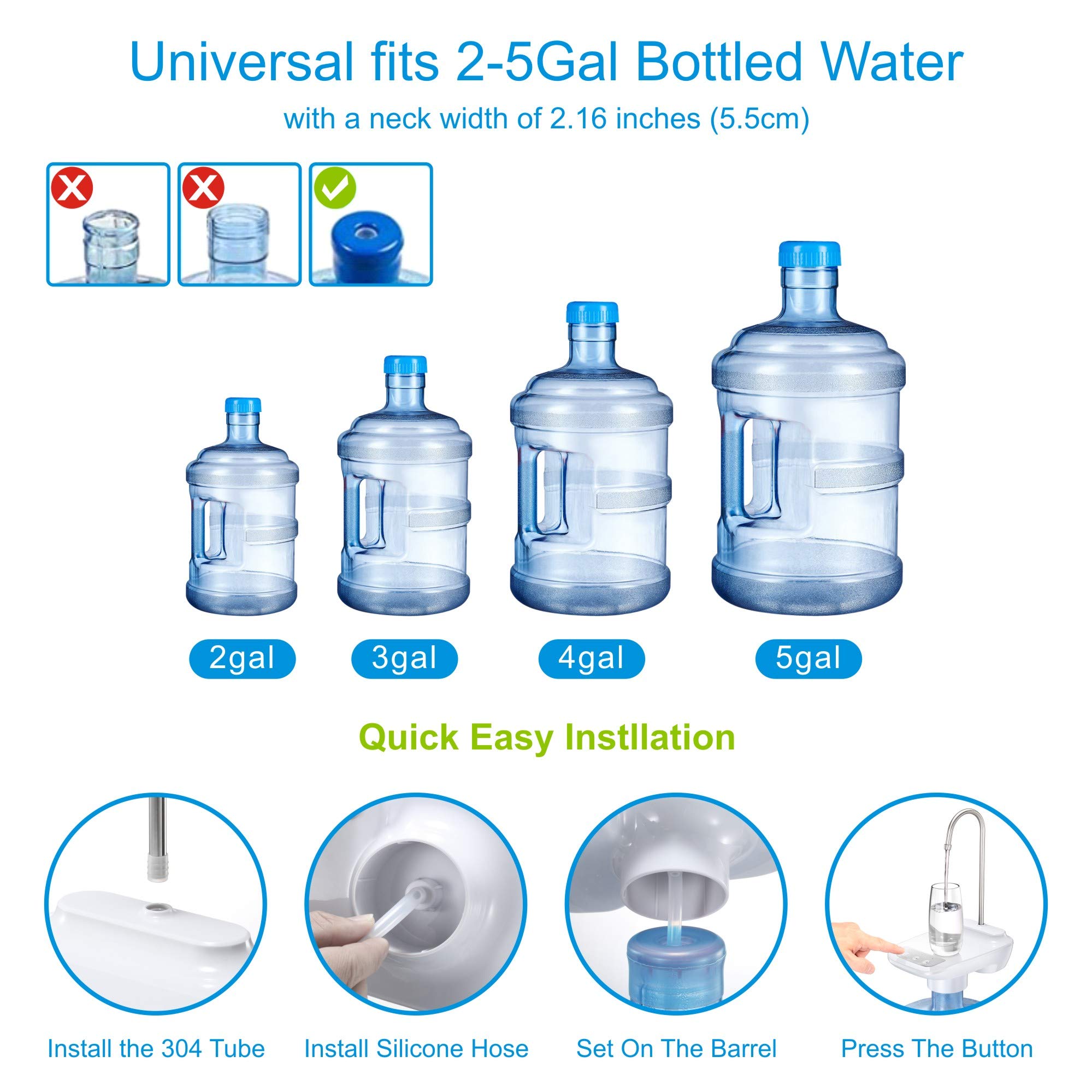 Water Pump for 5 Gallon Jug, COJITO Water Bottle Dispenser Electric Water Pump Automatic Water Bottle Pump Dispenser for 5 Gallon Bottle(White)