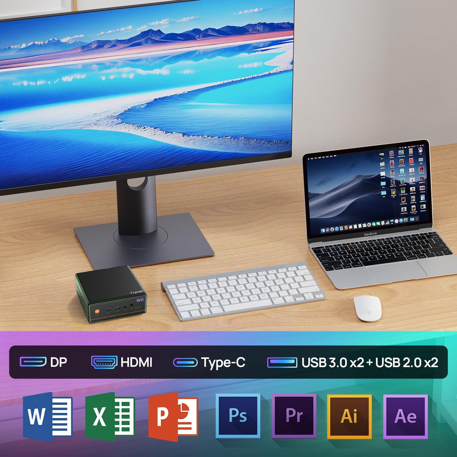 Trycoo WI-4 Mini PC with Intel N5105(2.9GHz) CPU,8GB DDR4 RAM and 256GB M.2 2280 SSD Mini Desktop Computer,BT4.0,Dual WiFi,Dual 4K HD Ports,Gigabit Ethernet for Home/Office/Study