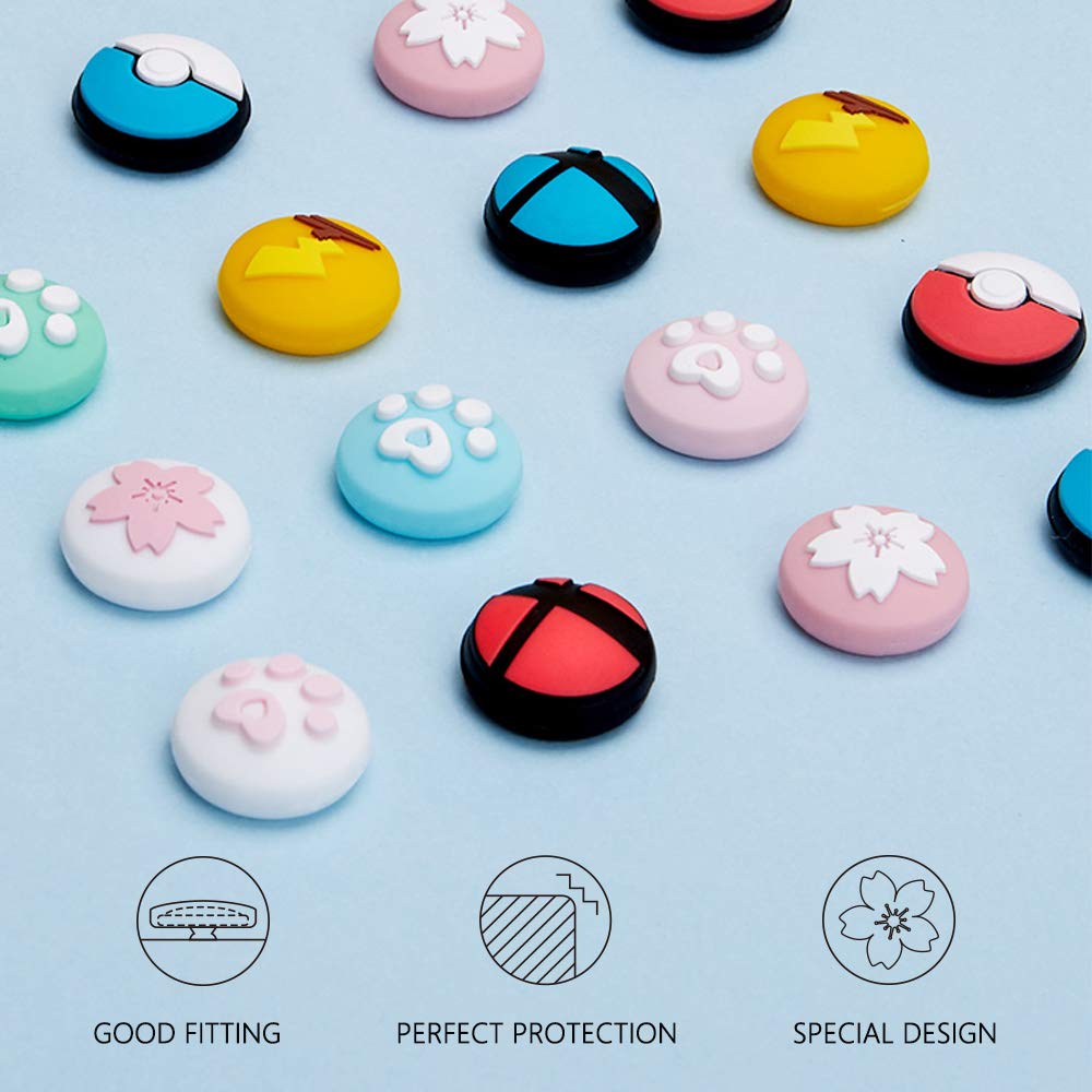 Thumb Grip Caps Set Compatible with Nintendo Switch&OLED&Lite, Cute Joystick Cap for Switch, Soft Silicone Analog Stick Cover for Joy-Con Controller, Kawaii Accessories for Switch, Arttodo (Poke Ball)