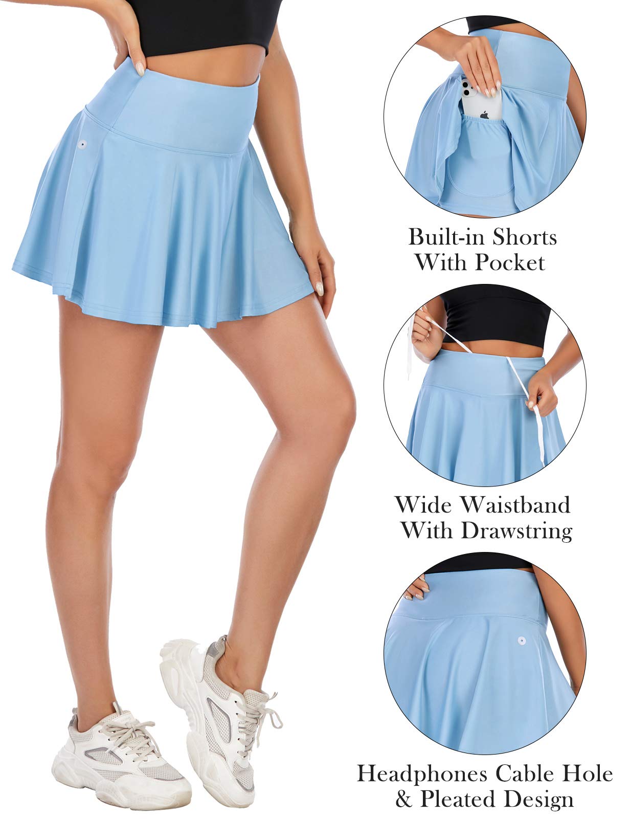 White Skorts Skirts for Women with Pockets Pleated Tennis Skirts Short Dance Skirts Mini Athletic Skirts White XL