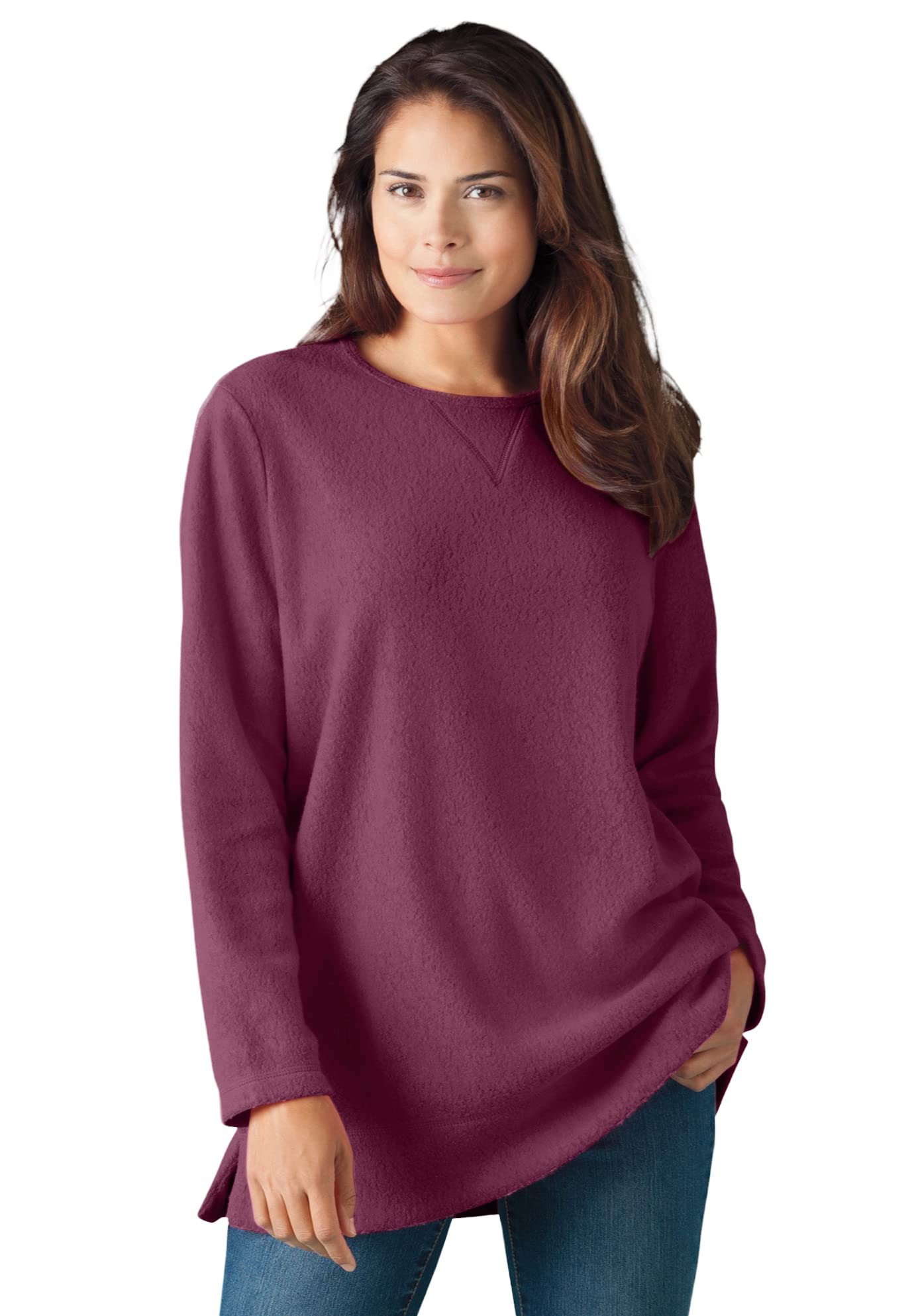 Woman Within Women's Plus Size Sherpa Sweatshirt - 3X, Deep Claret