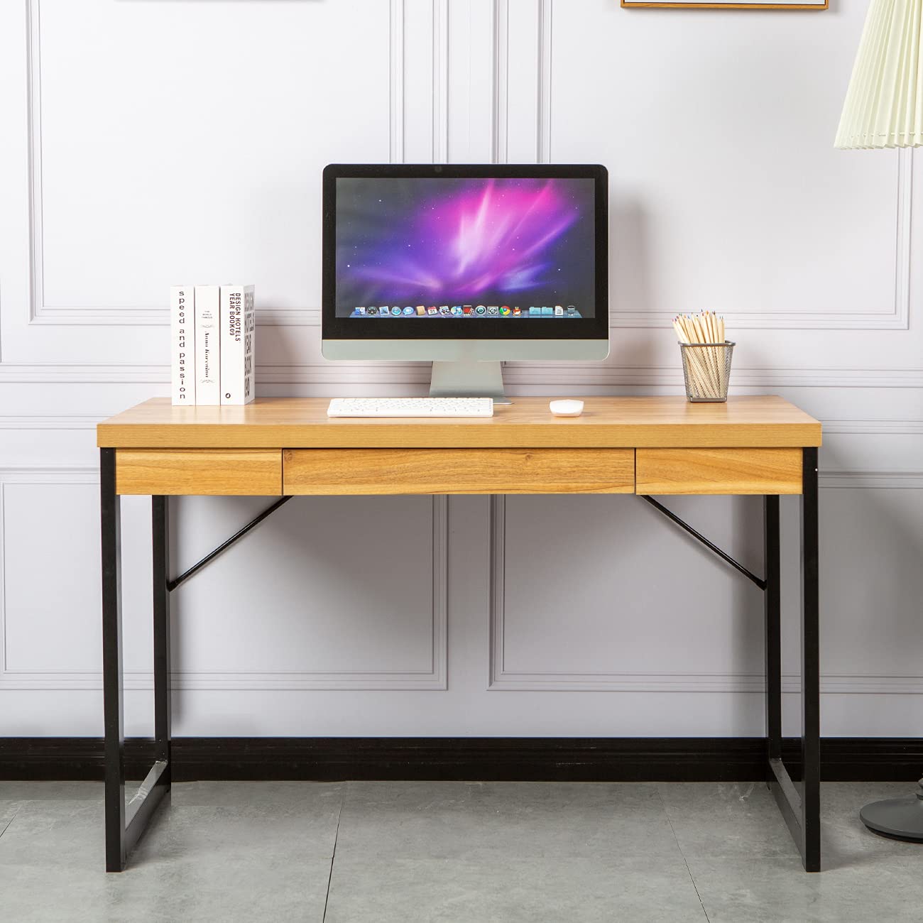 soges 47 inch Computer Desk with Drawer, Sturdy Home Office Writing Desk, Storage Drawer Study Desk