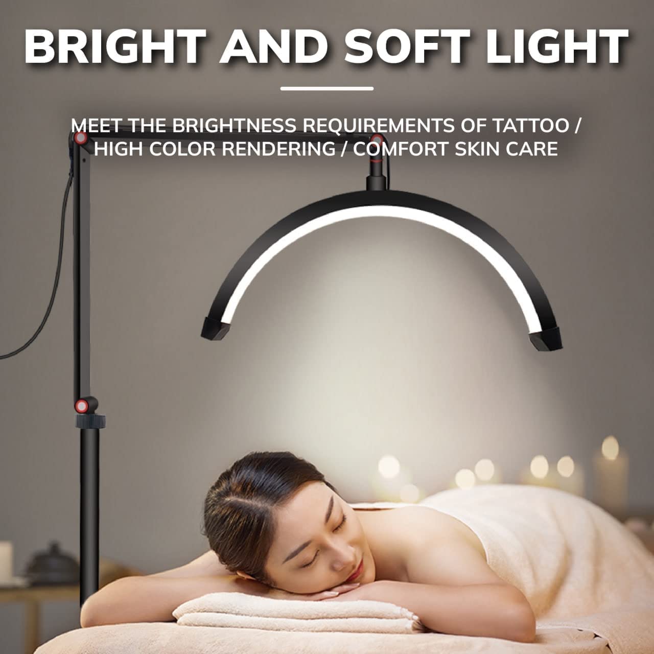 toyshi Adjustable LED Lamp for Beauty Professionals - Ideal for Eyelash Extensions, Tattoos, Nails, Content Creation and Esthetics (Black)