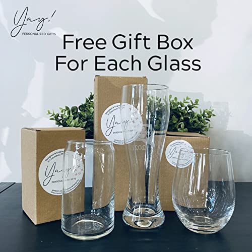 Yay! Personalized Gifts Never Too Far To Wine Together Customizable Wine Glass - Long Distance Friendship Gift, Moving Away Gift or Housewarming Gift (20oz Stemless Wine)