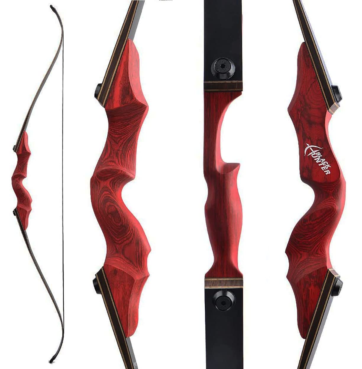 Vogbel 60inch Archery Bow and Arrows Set for Adults Black Hunter Takedown Recurve Bow Survival Bow Hunting Longbow Bamboo Core Limbs for Right Handed Shooters Target Shooting Practice(60LB) Red