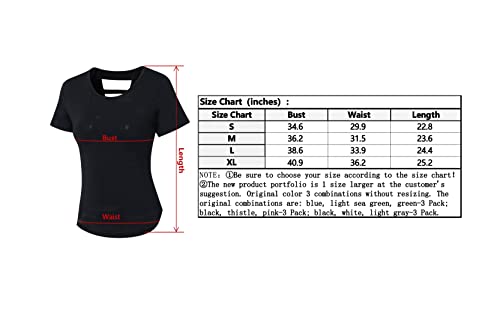 Women's Fitness Tee for Running Casual 3 Pack,White,Green,Thistle,Small