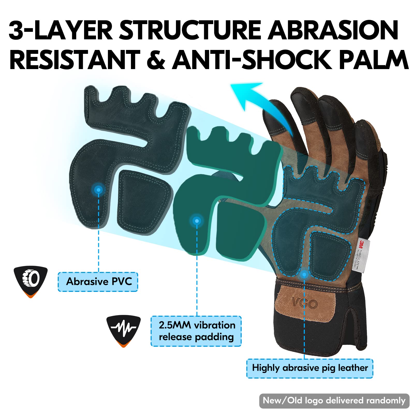 Vgo... 1-Pair 32℉ or above 3M Thinsulate C40 Lined Winter Synthetic Leather Work Gloves, Waterproof Membrane (Size L, Black, SL1015FW)