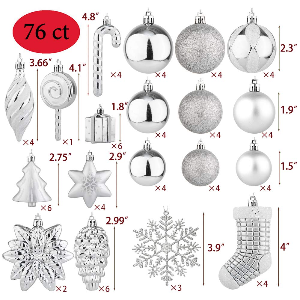 Sattiyrch 76ct Christmas Tree Ornaments Set,Babyblue Shatterproof Christmas Balls Decorations,Xmas Decorative Hanging Ornaments(Babyblue)