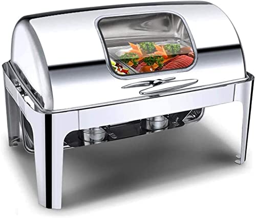 UZOURI 9L Stainless Steel Chafing Dish Set Buffet Silver Catering Warmer Set, Rectangle Chafing Dish Set, for Buffet Catering Kitchen Party(Size:Single Grid) (Double Grid)