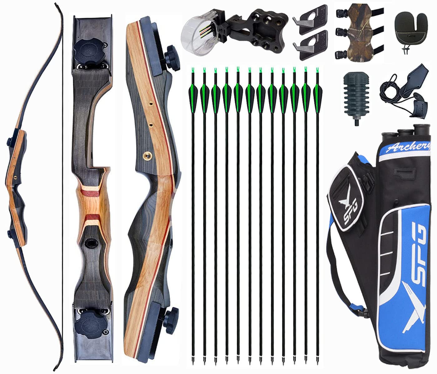 Vogbel 62" Archery Bow and Arrows Set for Adults Takedown Recurve Bow Survival Bow Hunting Longbow Bamboo Core Limbs for Right Handed Shooters Target Shooting Practice(30LB)