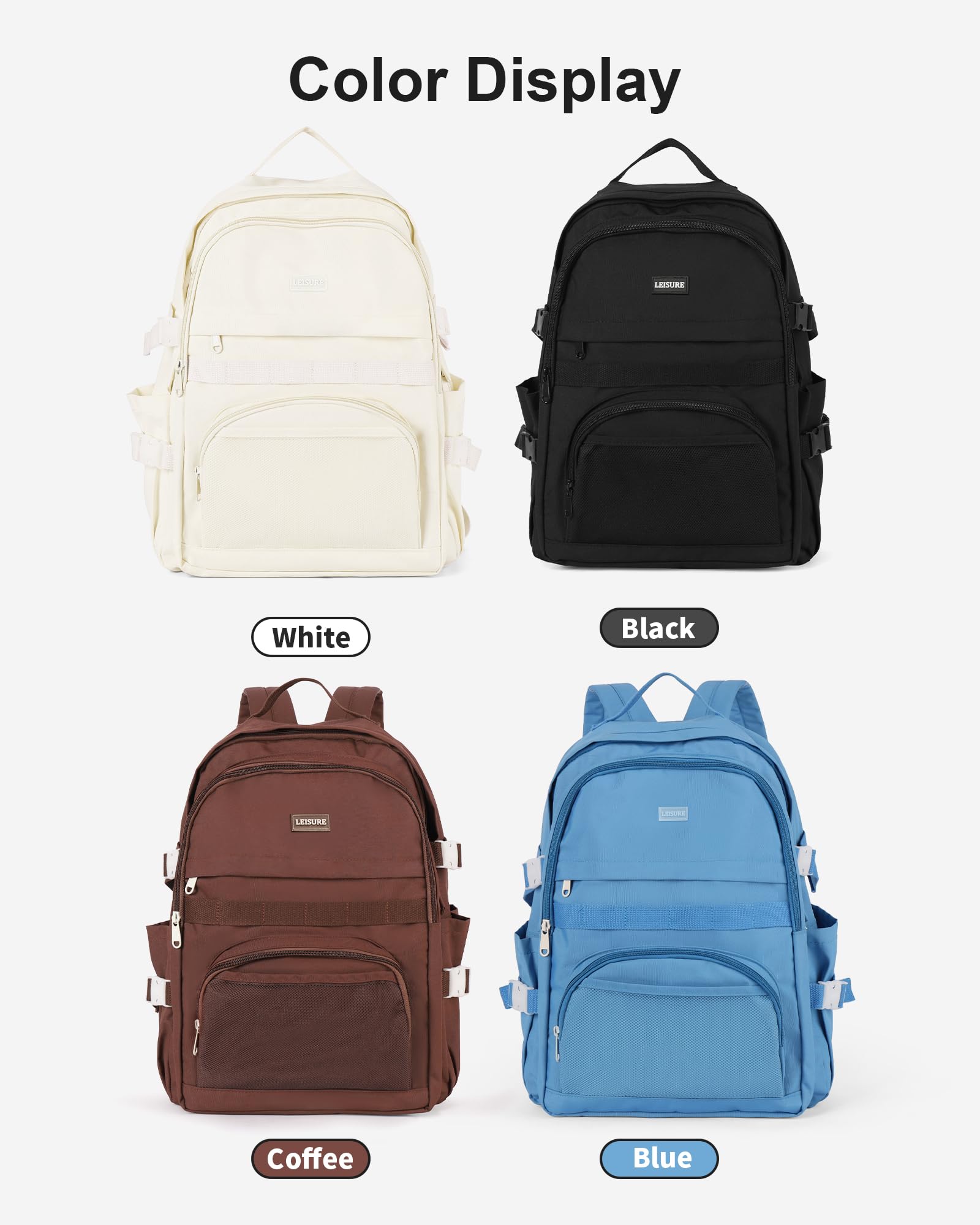 VGOCO Backpack for Women Mens, Casual Travel Daypack,Waterproof Rucksack with laptop compartment Small Lightweight Work Bag for Women Men White