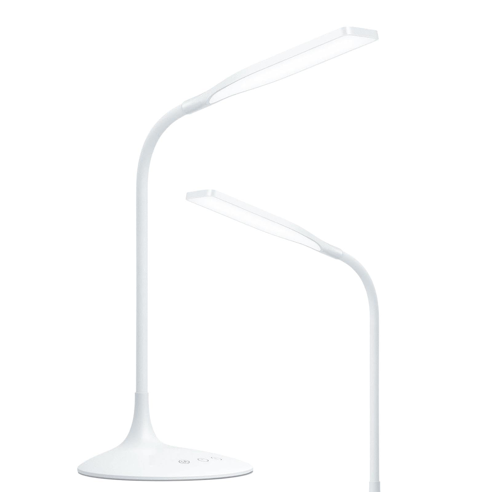 soysout LED Desk Lamp, Gooseneck Table Lamp, Dimmable Office Reading Lamp with Smooth Brightness Adjustment, Touch Control, Memory Function, White