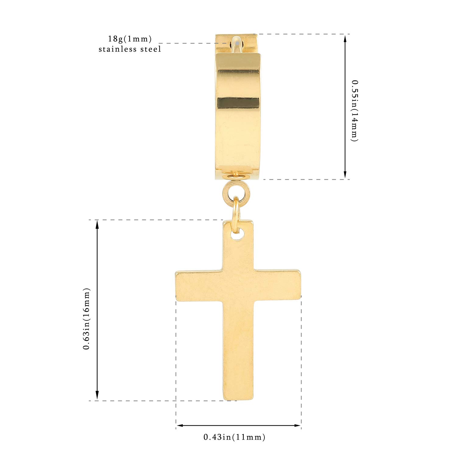 Szory 3 Pairs Stainless Steel Cross Earrings for Men Women Dangle Hoop Earrings Silver Gold Black