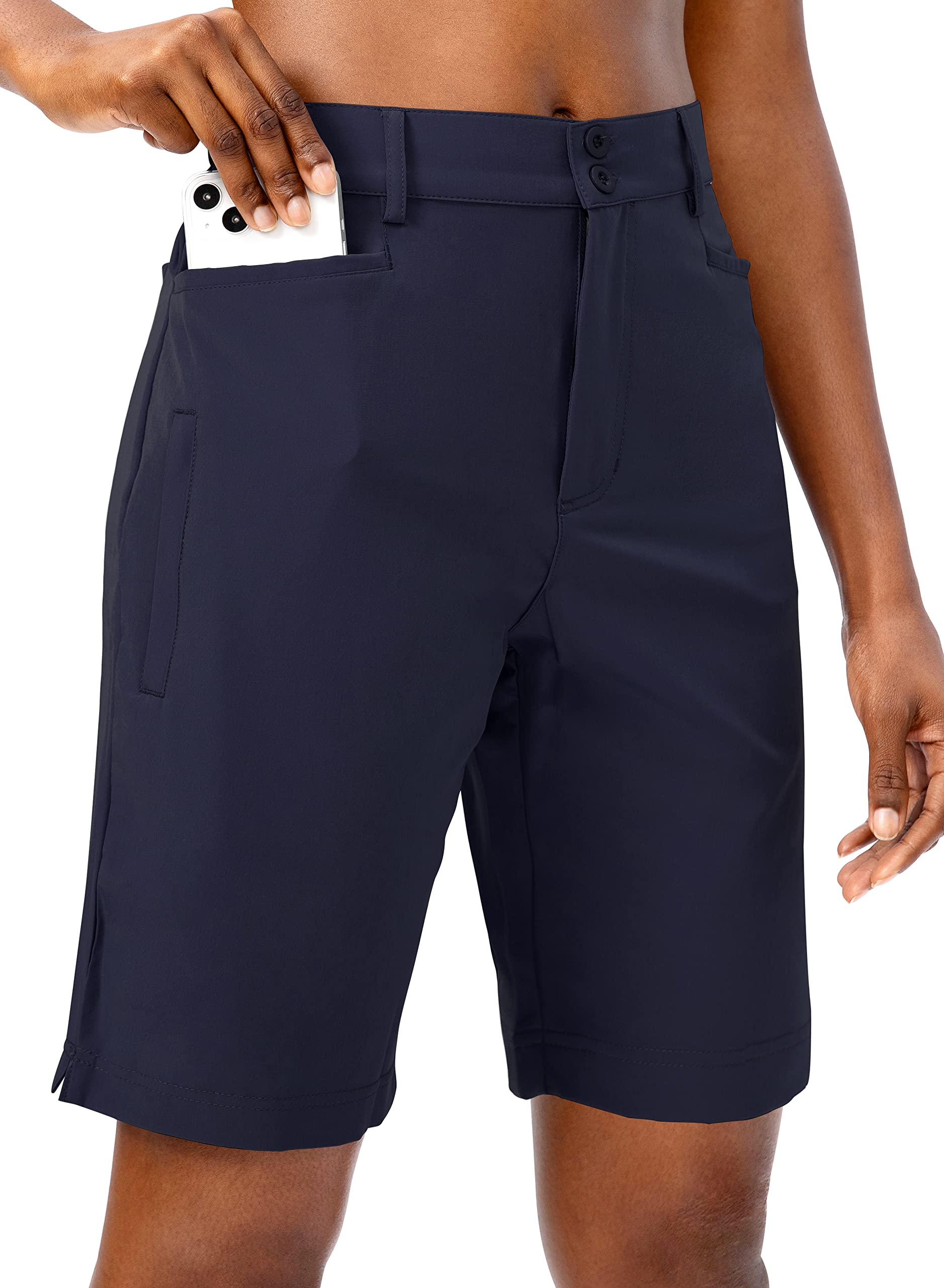 Women's Golf Hiking Shorts Lightweight Quick Dry 9" Cargo Bermuda Long Shorts Knee Length with Pockets for Women (Navy, XL)