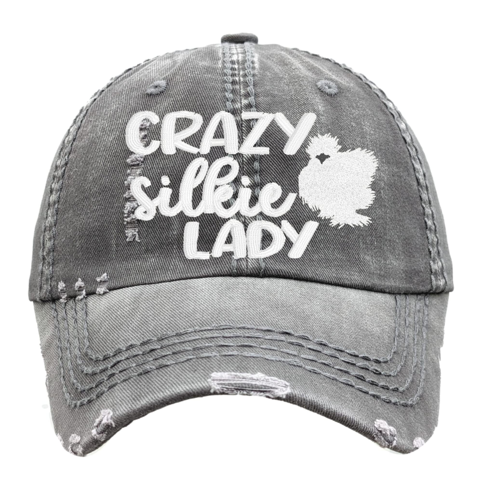 Women's Crazy Silkie Chicken Lady Hat, Baseball or High Ponytail Cap, Handmade Embroidered Silkie Chicken Farm Owner Gift for Her Wife Girlfriend Mom Friend Sister, Funny Pun
