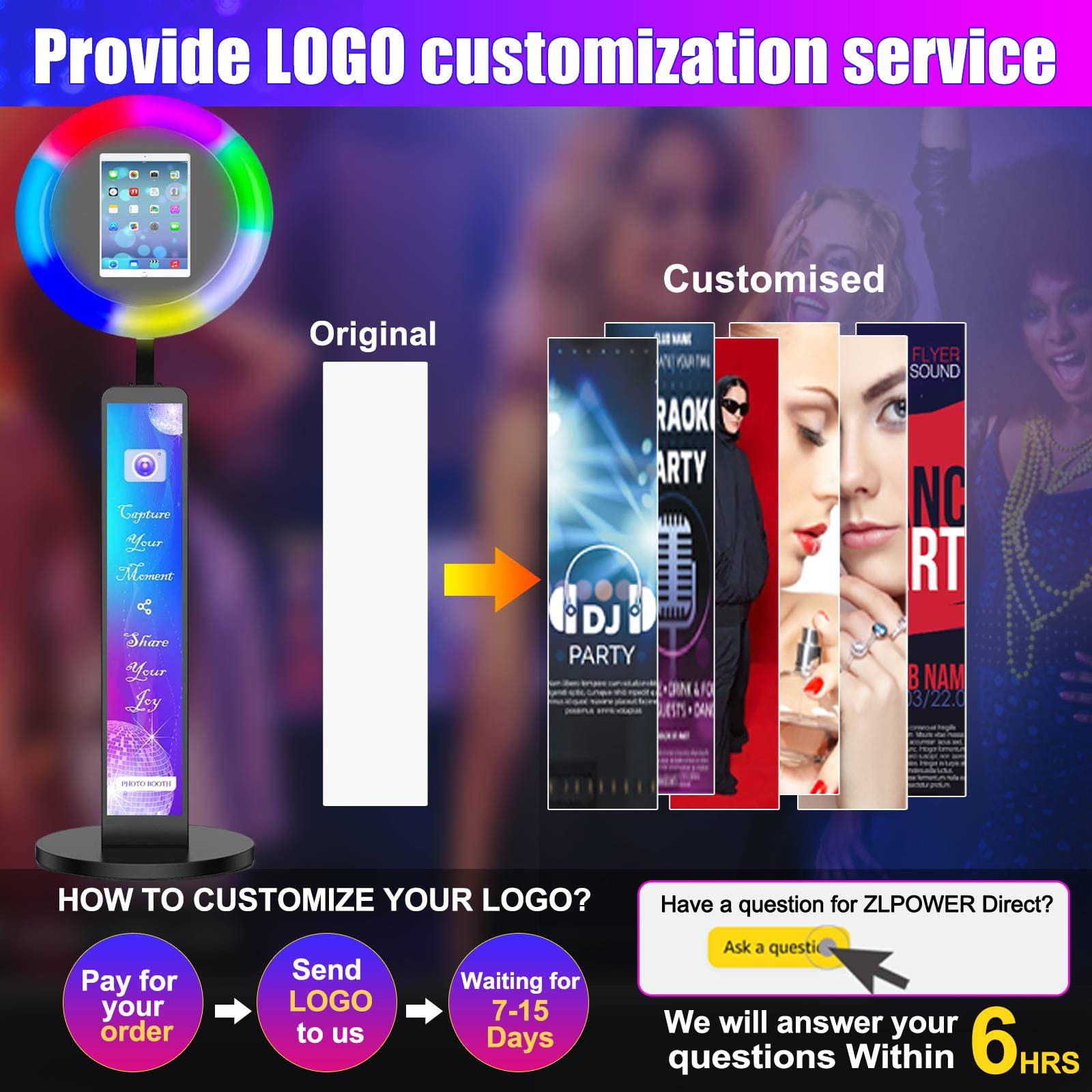 ZLPOWER Portable Photo Booth Shell Stand Stand for IPad 10.2" 10.9" 11" 12.9" Printer Stand Selfie Customized Logo Photobooth with Round RGB LED Light Ring and Flight Case for Events Christmas Wedding