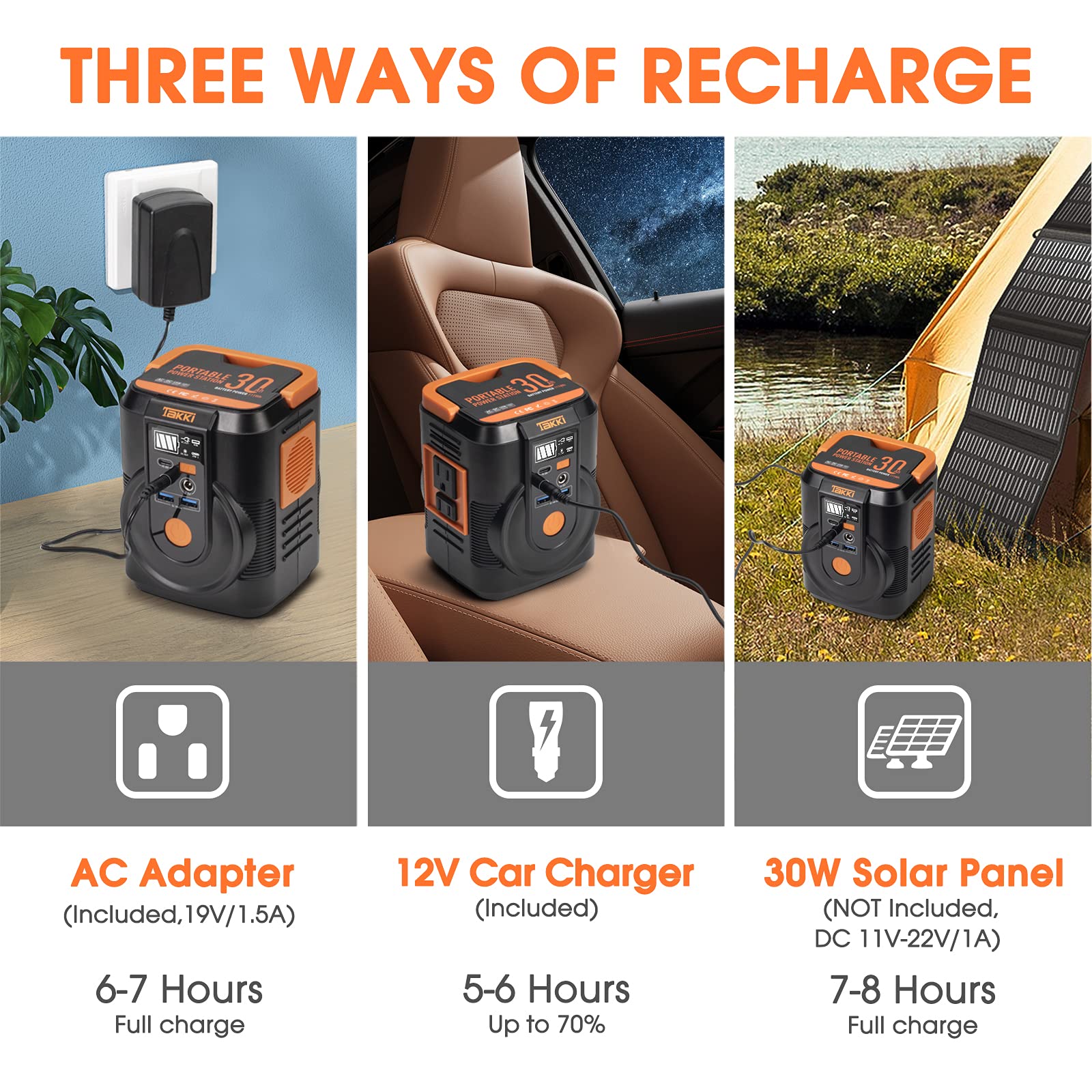 Takki 111Wh Portable Power Station with 30W Solar Panel Included for Camping Outdoor Laptop Emergency