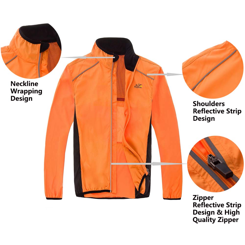 YVO Cycling Raincoat, Rain Jacket Waterproof Coat Windproof Raincoat, Lightweight, Back Breathable Mesh & Reflective Strip & Pockets Design, Unisex for Men Women Adults Teens (Orange, Medium)