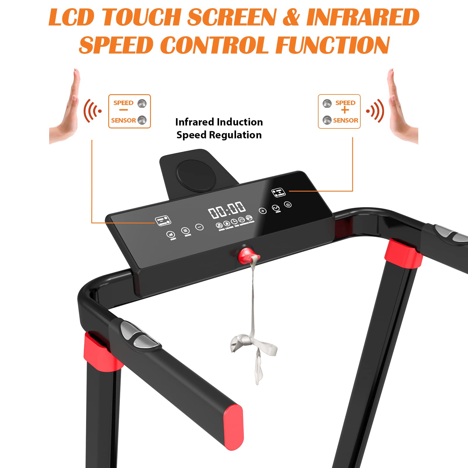 YeYeBest Folding Treadmill, Infrared Speed Regulation, LED Touch Display Screen, Max 2.25 HP 220 LBS Capacity Folding Treadmill, Walking Jogging for Home Office