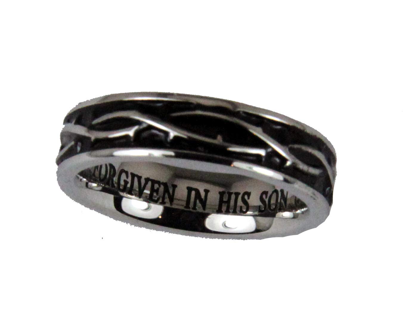 The Quiet Witness K46 Crown of Thorns Forgiven Ring Christian Forgive Scripture Biblical Forgiveness Wedding Band John 3:16 (8)