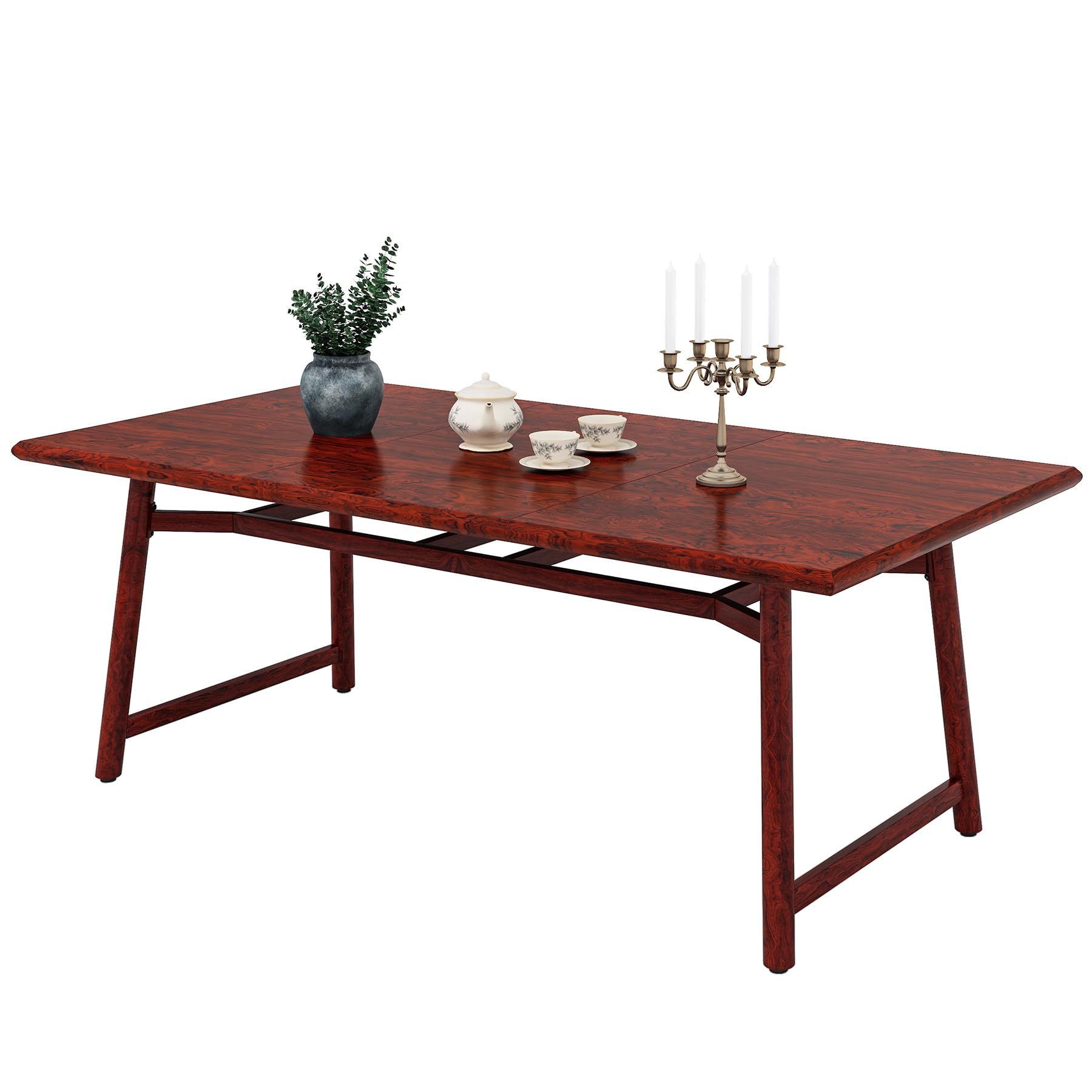 Tribesigns 63" Dining Table for 4-6, Rectangular Kitchen Table with Heavy-Duty Metal Legs, Wood Dinner Table for Kitchen or Dining Room, Easy Assembly, Classic Cherry Red