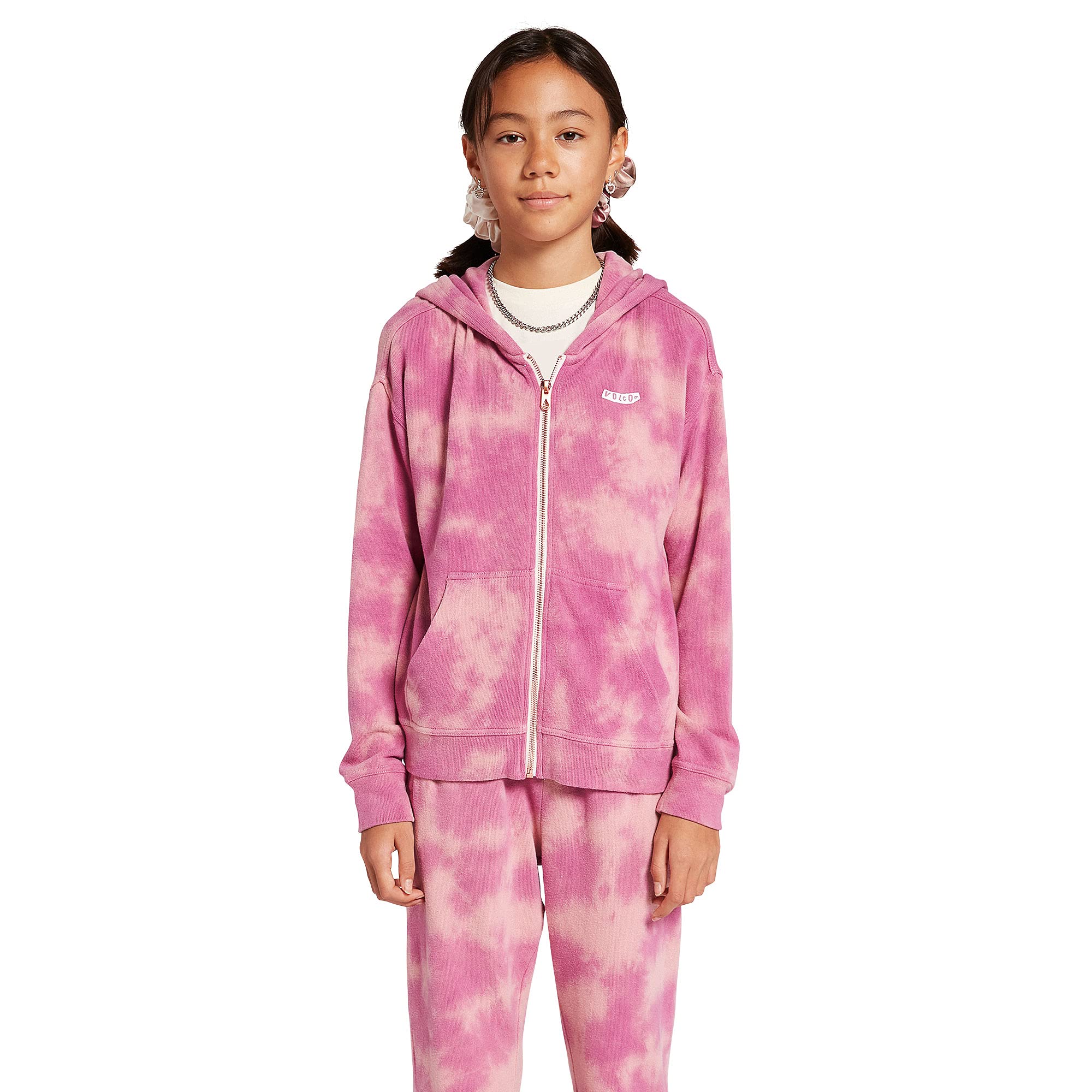 Volcom Girls' Lived in Lounge Zip Fleece Sweatshirt, Faded Mauve, 2XS (4 Toddler)
