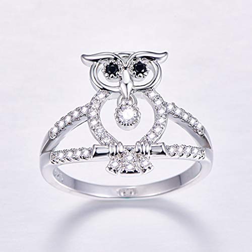 UltraSunday Owl Ring Gift Black Spinel & White Topaz Gemstone Silver Jewelry (7)