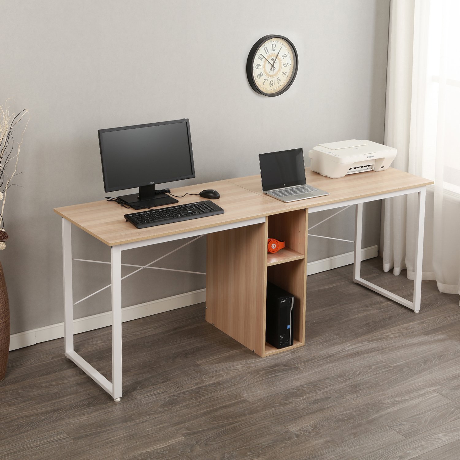 sogesfurniture Large Double Workstation Computer Desk 78 inches Dual Desk Home Office Desk 2-Person Computer Desk Computer desks with Storage,White Oak BHUS-HZ011-200-MO-NEW